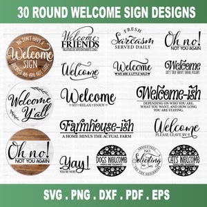 Round Welcome Sign SVG Bundle: Door Hanger Design, Farmhouse, Home ...