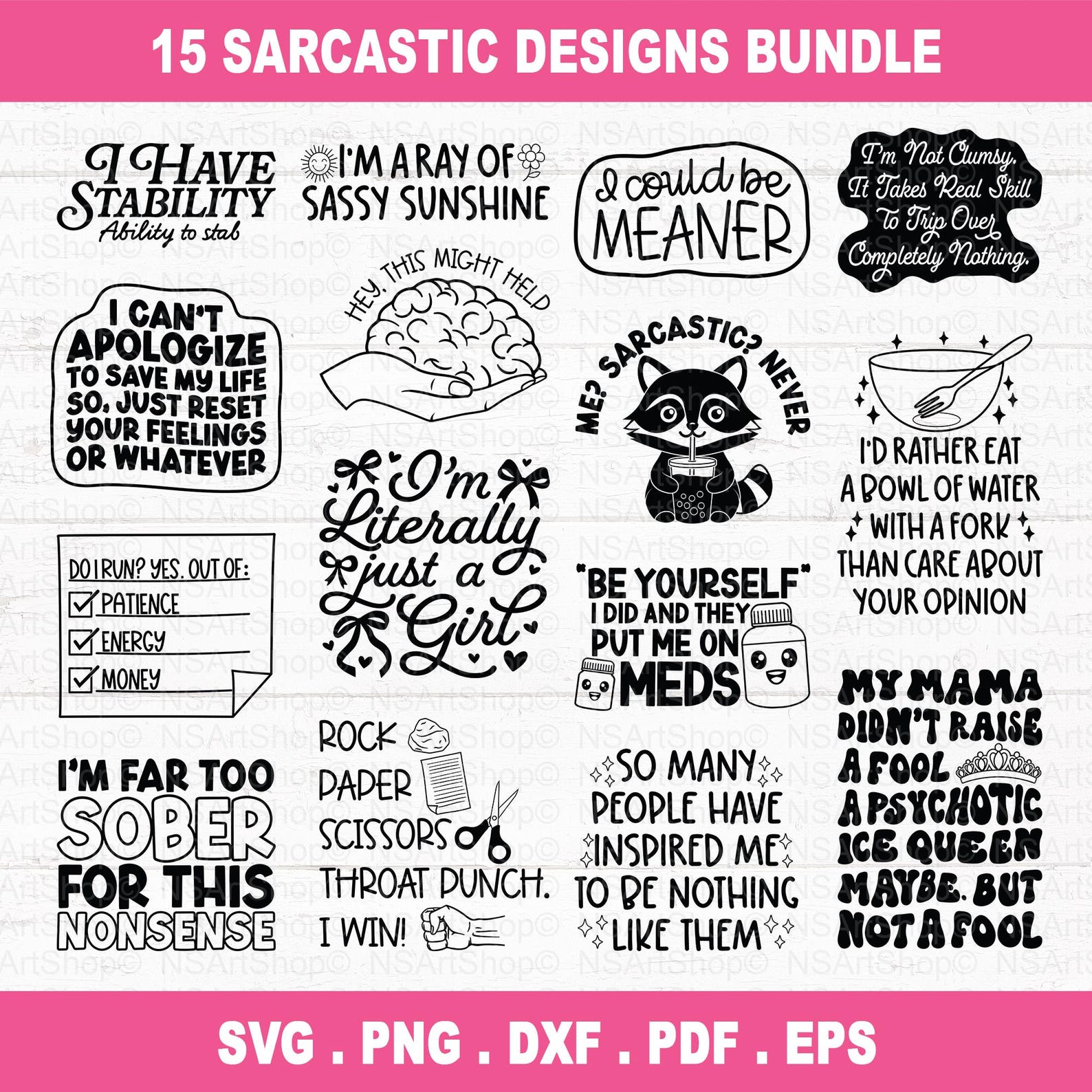 Sarcastic SVG Bundle: Funny Quotes, Sassy, Snarky Designs, Cricut, Cut ...