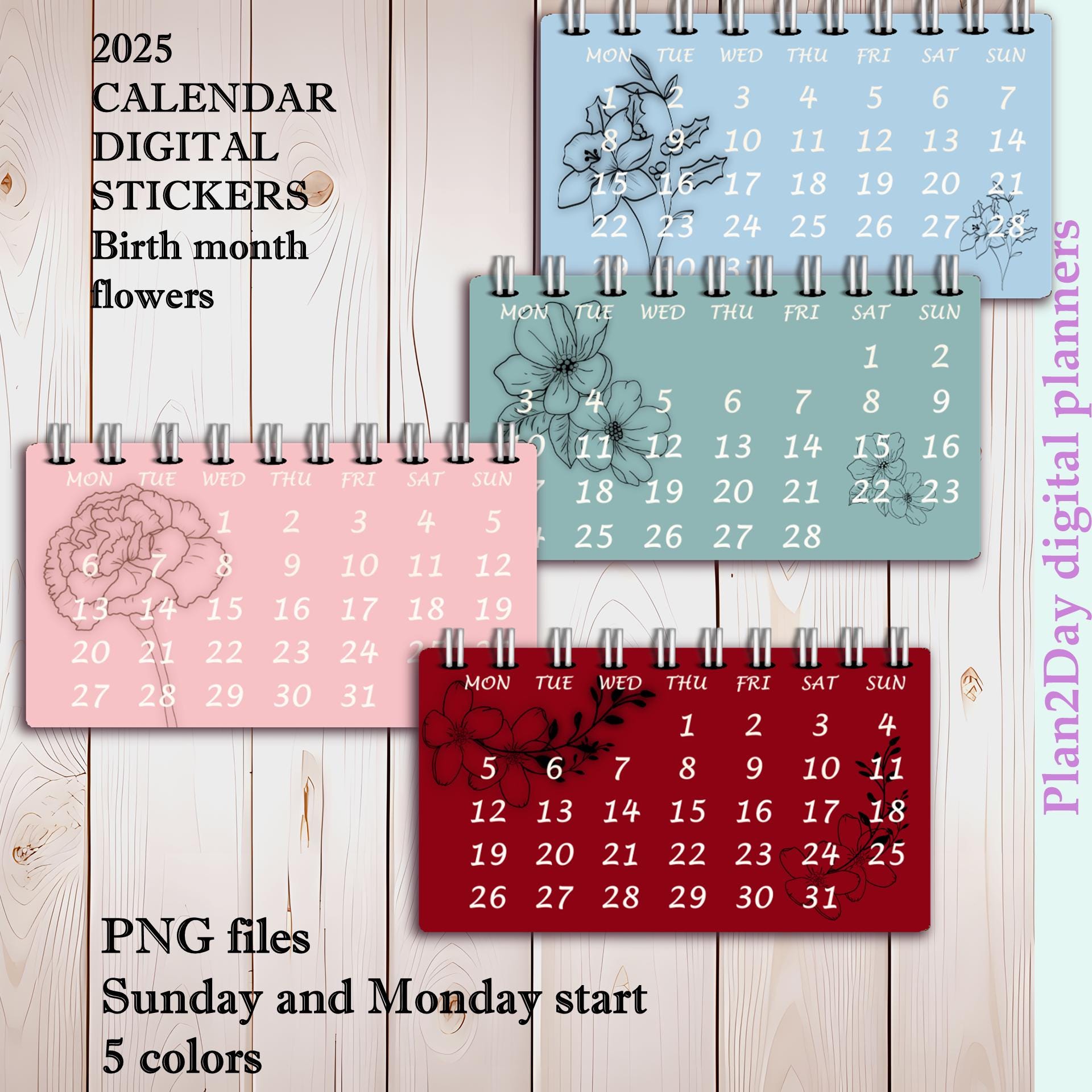 2025 Calendar Stickers, 2025 Digital Planner Sticker, PNG Calendar ...