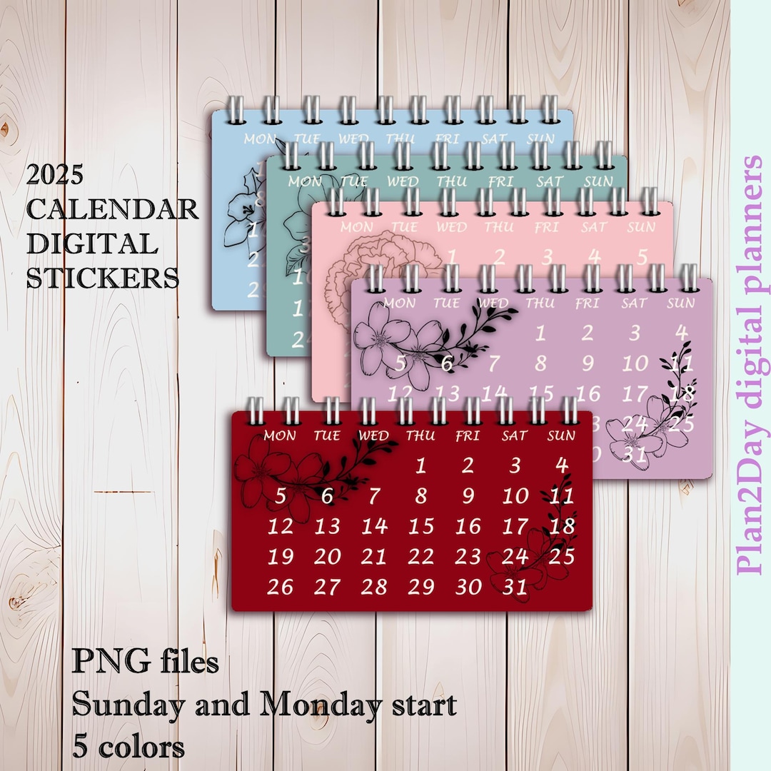 2025 Calendar Stickers, 2025 Digital Planner Sticker, PNG Calendar ...
