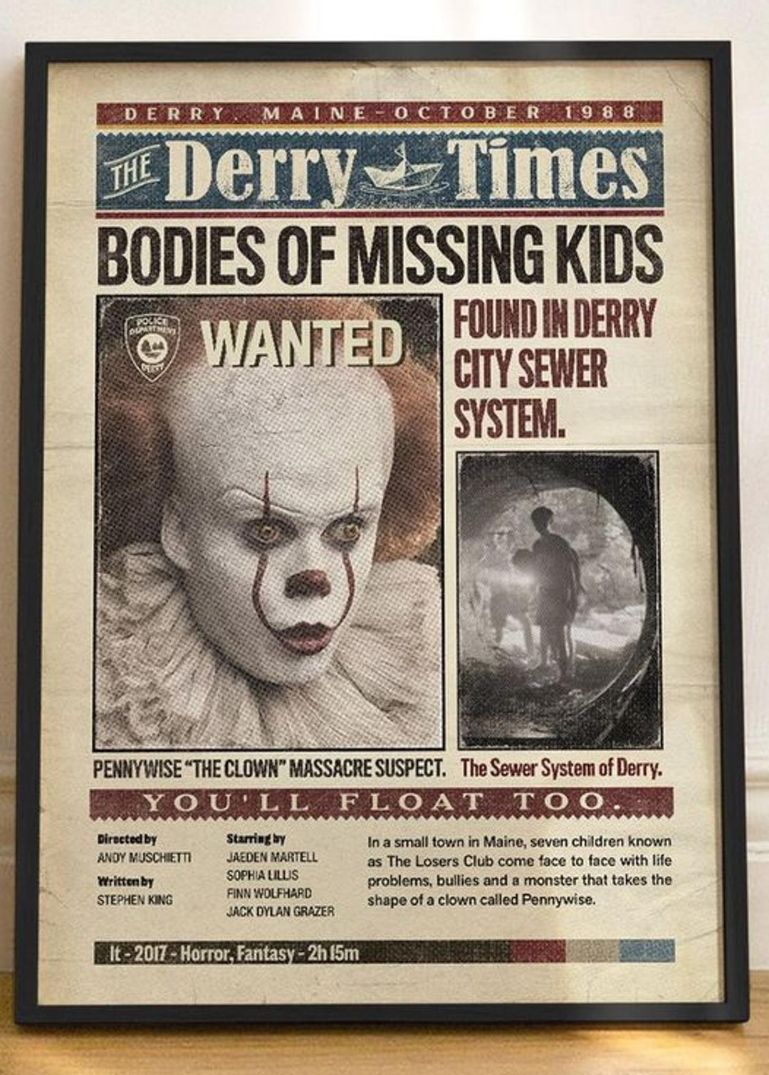 IT Horror Movie Pennywise Clown Stephen King Newspaper - Etsy