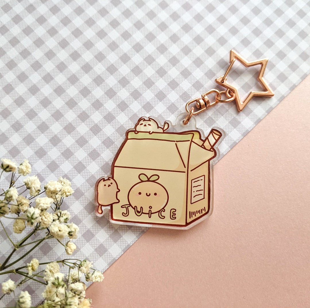 Orange Juice Box With Cats Acrylic Keychain | Kitty on OJ Carton Charm ...