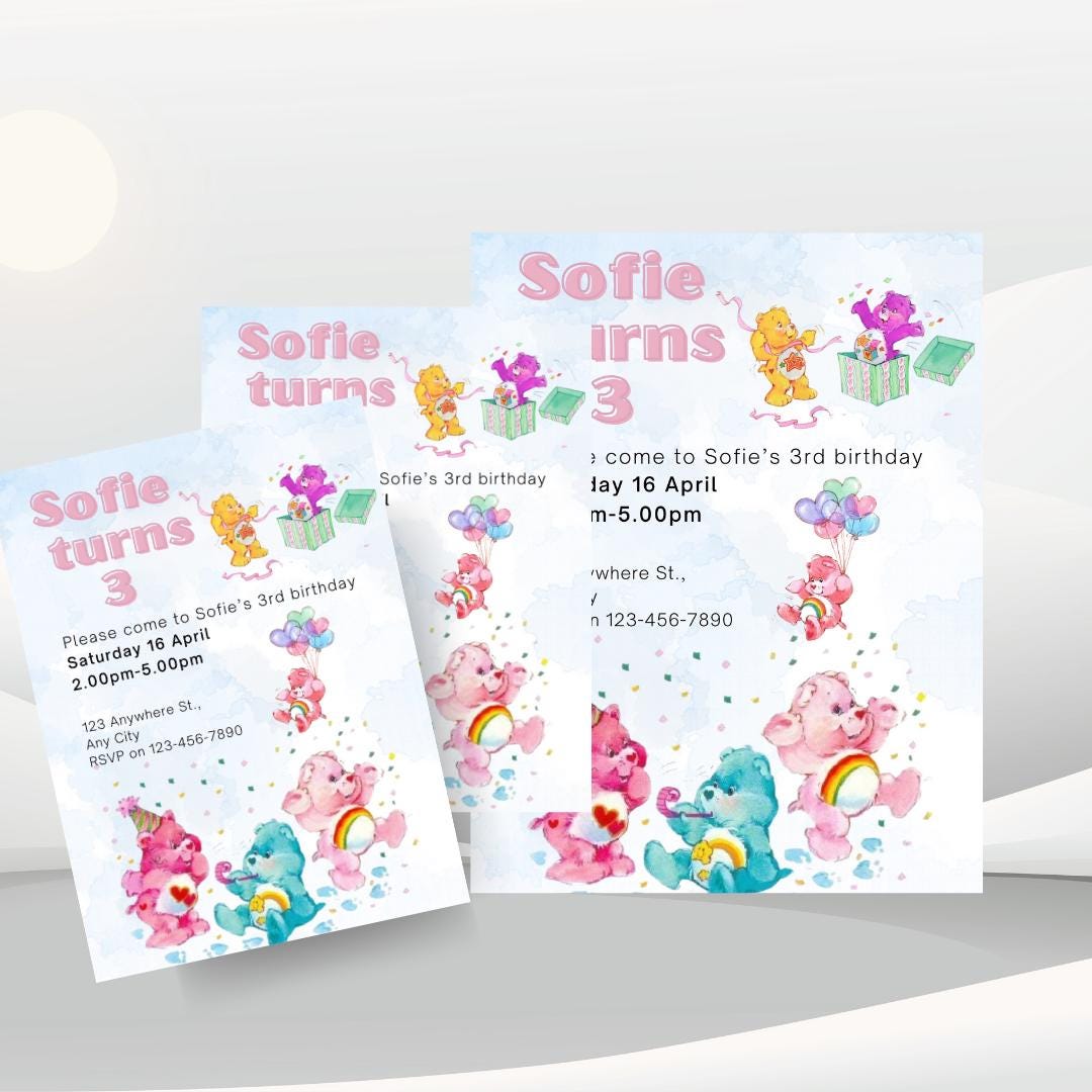 Care Bears Birthday Invitation,care Bear Kids Birthday Party Invite ...