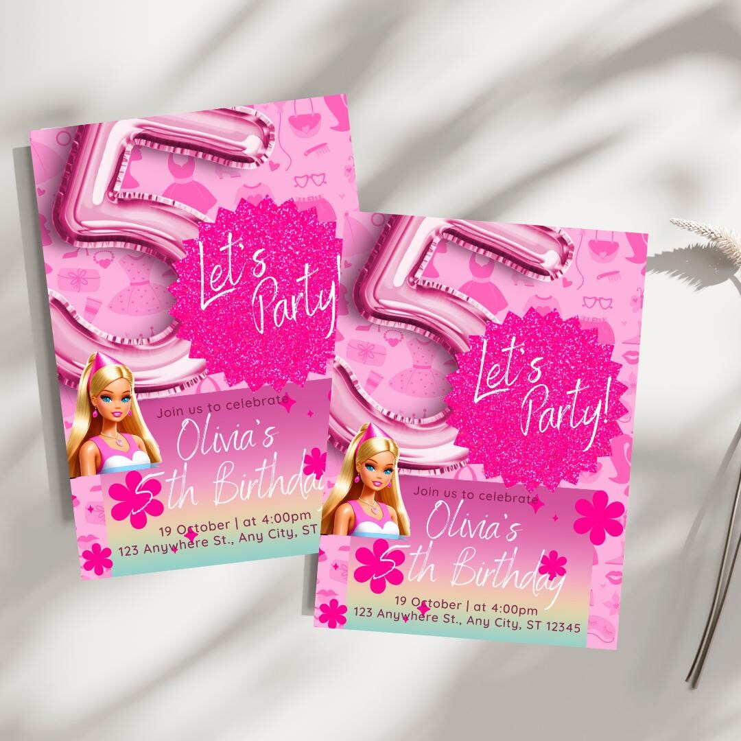 Barbie Birthday Invitation,barbie Kids Birthday Party Invite, Printable ...