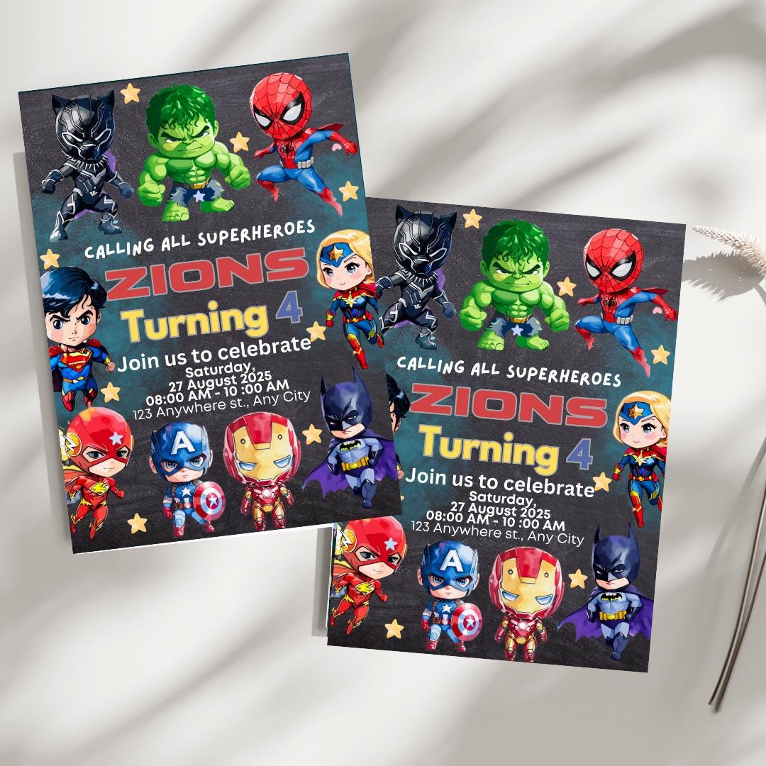 Superhero Birthday Invitation Template: DIY Canva Design (digital ...
