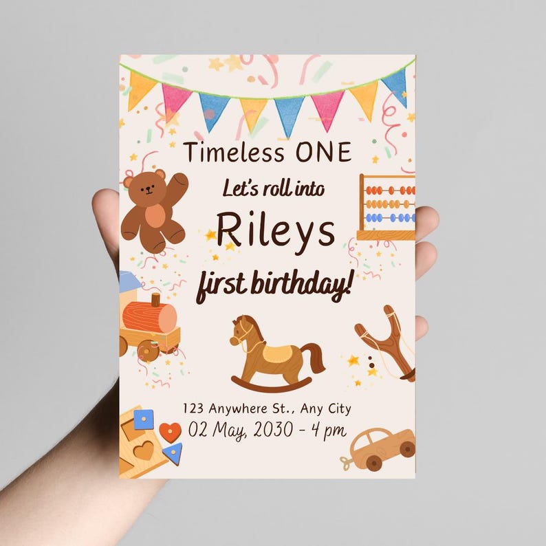 Blue 1st Birthday Invitation, Timeless Boy Birthday Invite, Printable ...