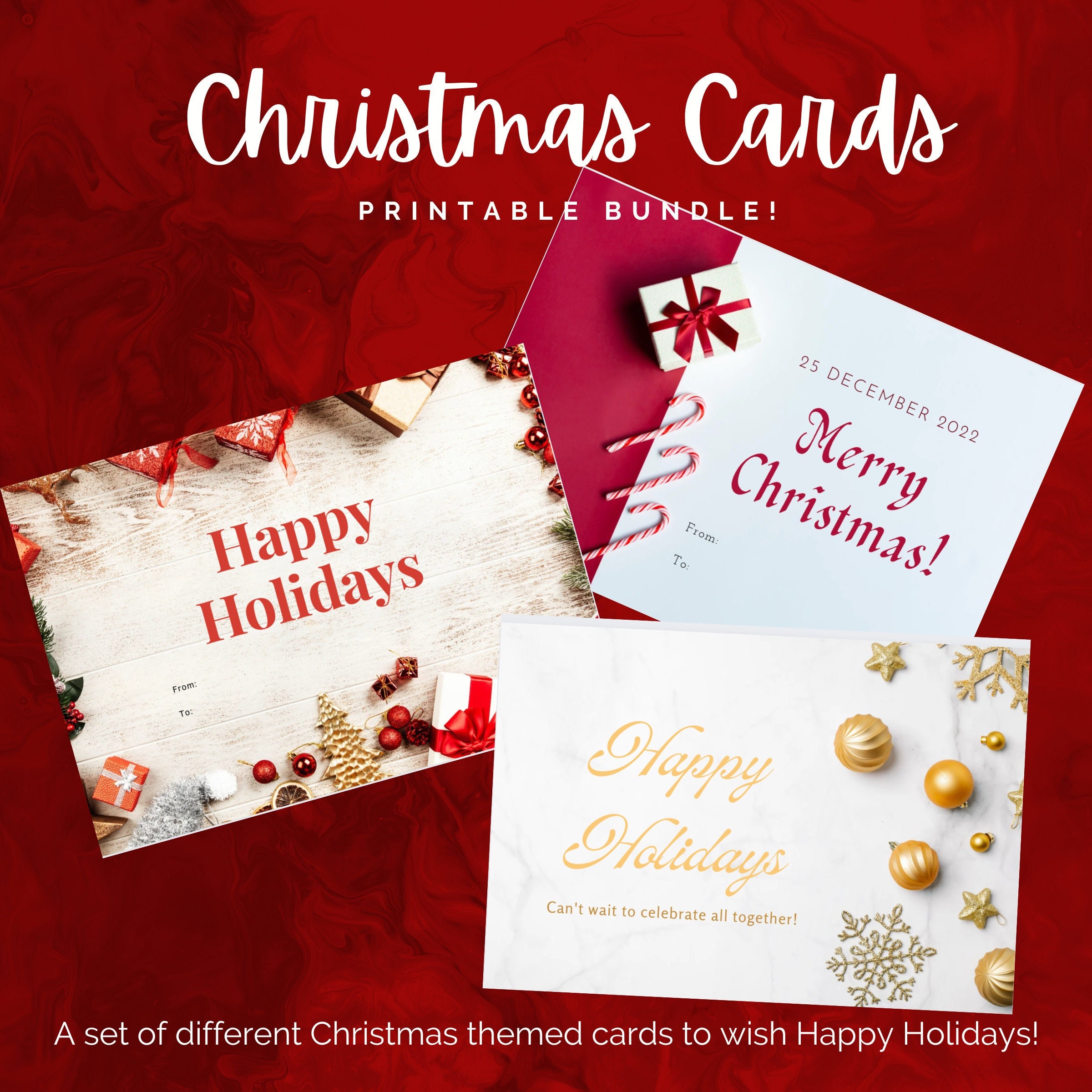 Christmas Cards Printable Bundle, Holiday Planner Templates, A4 ...