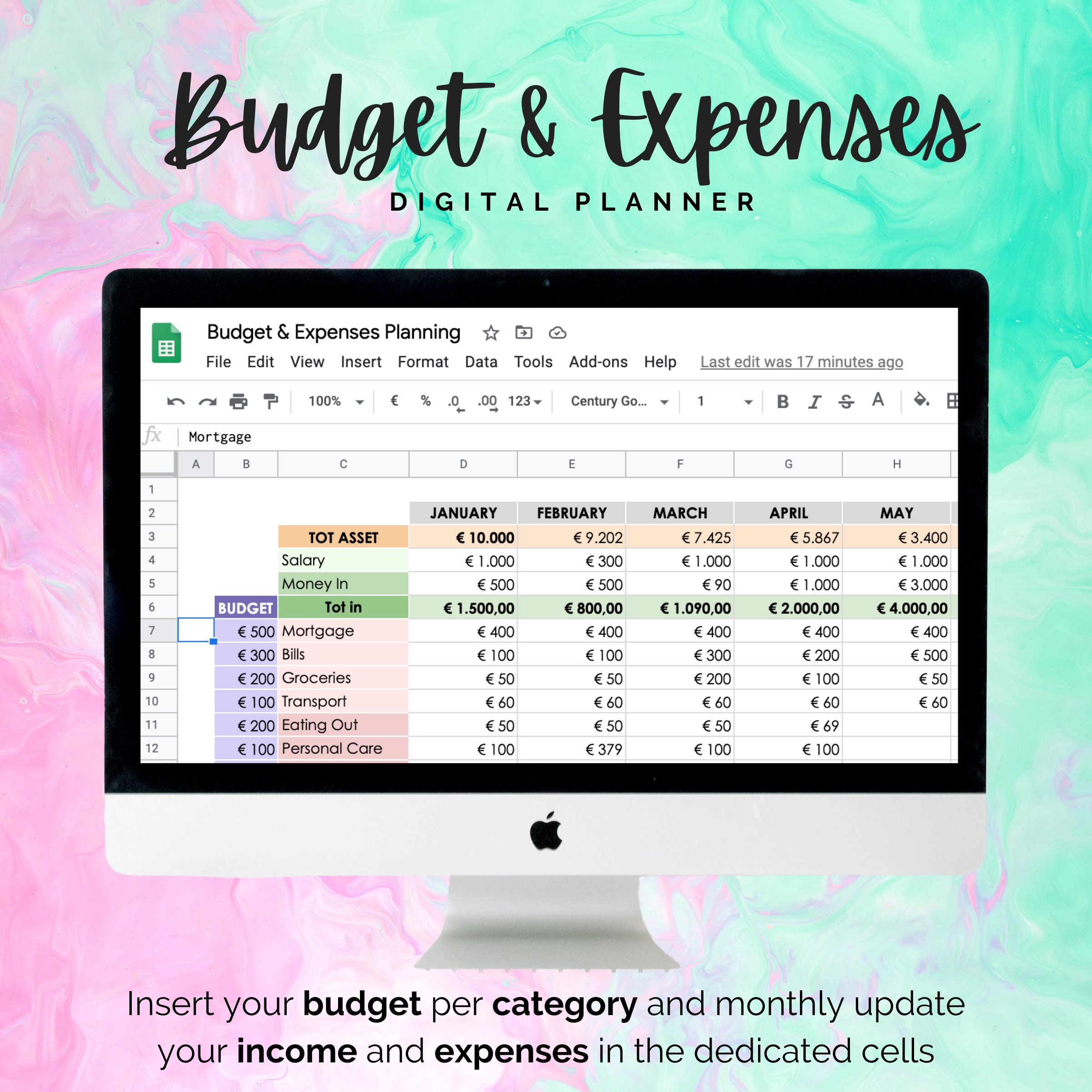 Budget & Expenses Digital Planner Template, Finances Management Tool ...