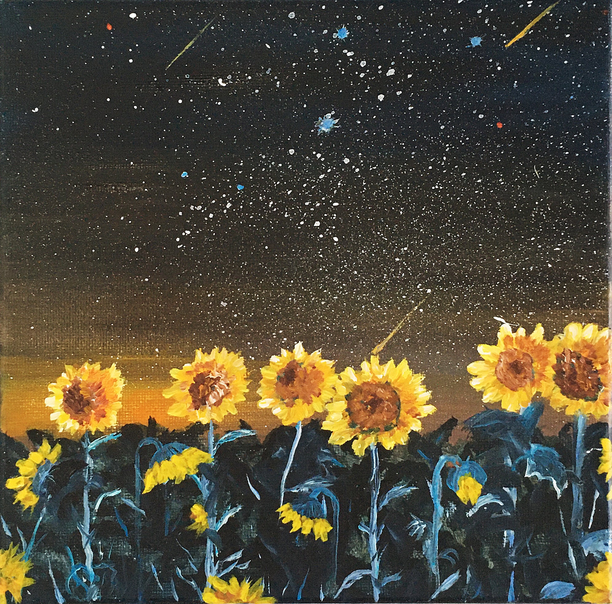 Sunflowers at Night, Oil Painting on Canvas - Etsy