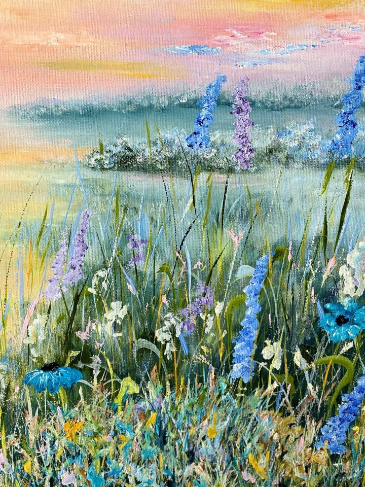 Misty Meadow Sunrise Oil Painting Hand Made - Etsy