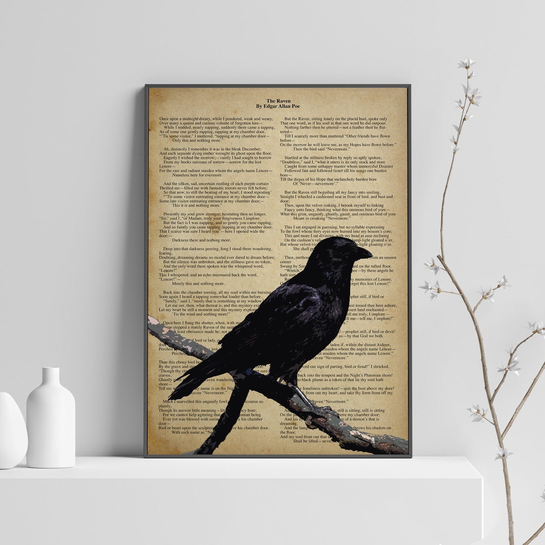 Raven Edgar Allan Poe Poster, Perched Crow, Crow Art, Raven ...