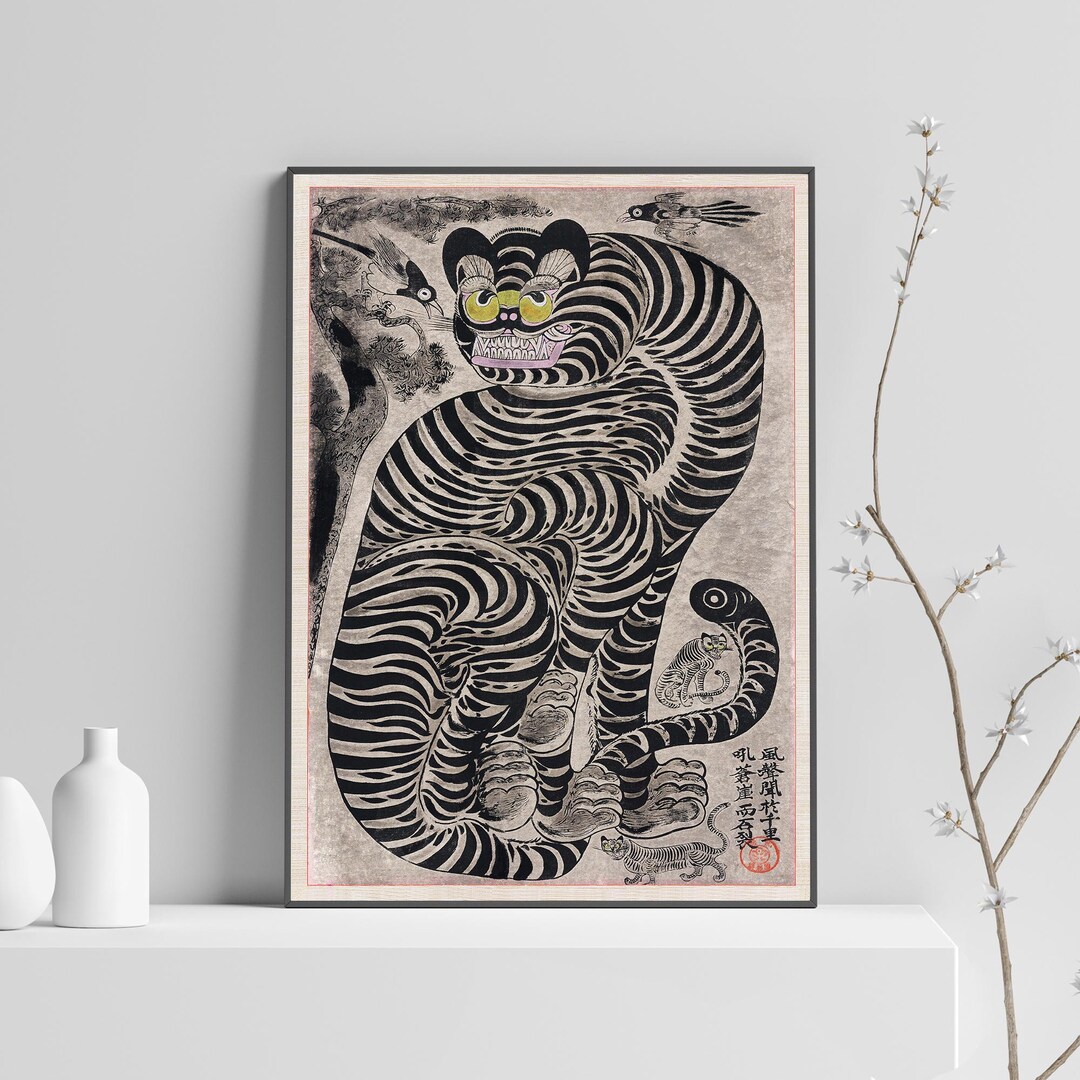 Talismanic Tiger Animal Wall Art Print, Korean Folk Art, Minhwa, Museum ...
