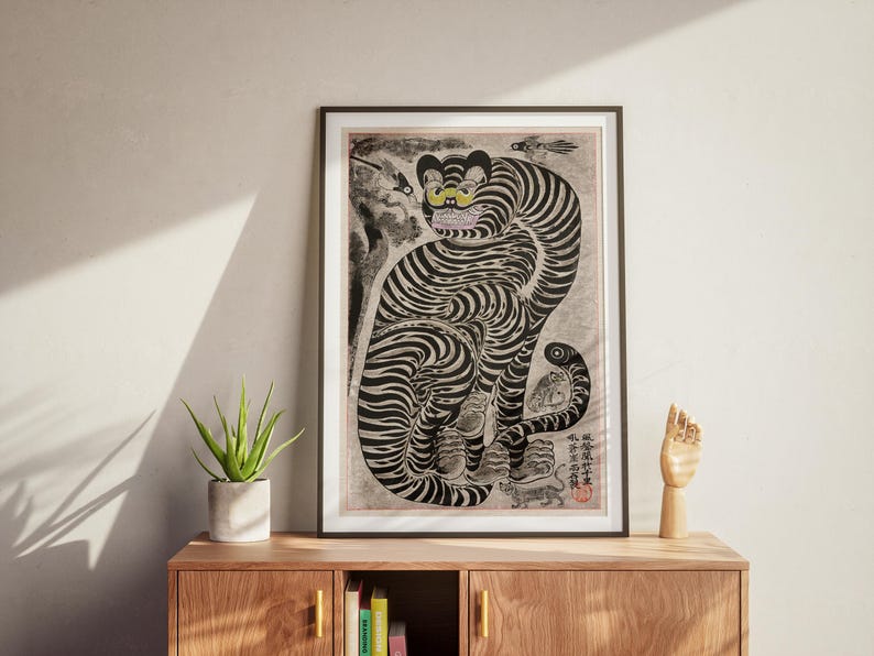 Talismanic Tiger Animal Wall Art Print, Korean Folk Art, Minhwa, Museum ...