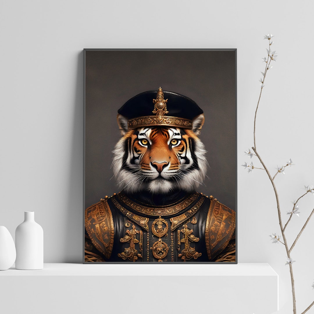 Tiger Portrait Renaissance, Altered Vintage Tiger Portrait Wall Art in ...