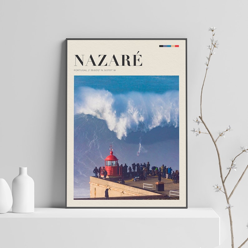 Nazare Surfing Portugal Poster Travel Print, Home Decor, Ride the Waves ...