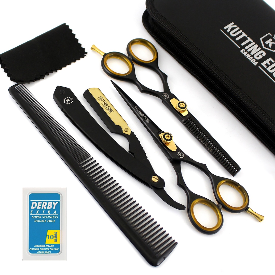 Professional Barber Hair Cutting Thinning 6" Scissors Black and Gold ...