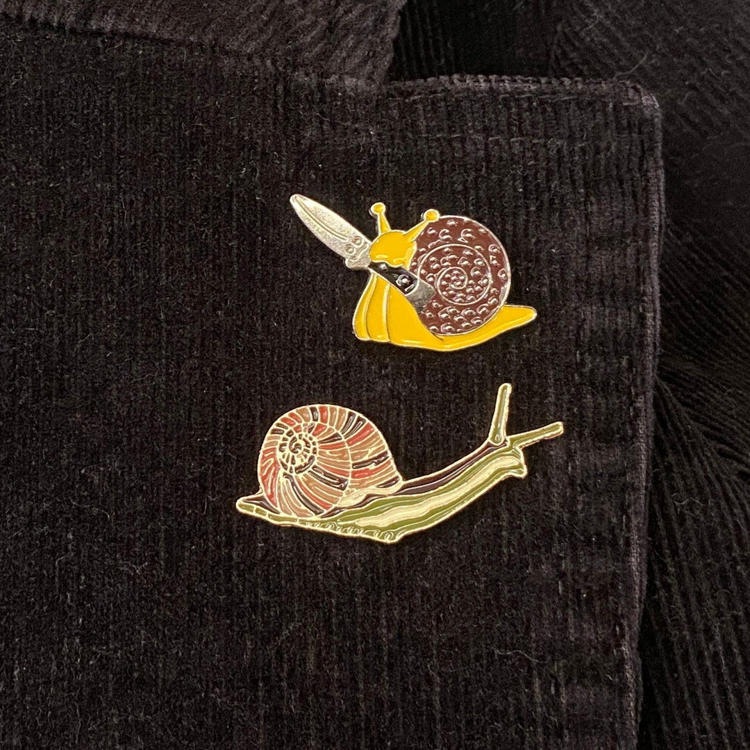 Snail Enamel Pins Red Black and Green or Yellow With Knife Collectible ...