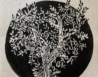 Olive Tree Original Lino Art Print Gold Leaf Detail Hand Carved - Etsy