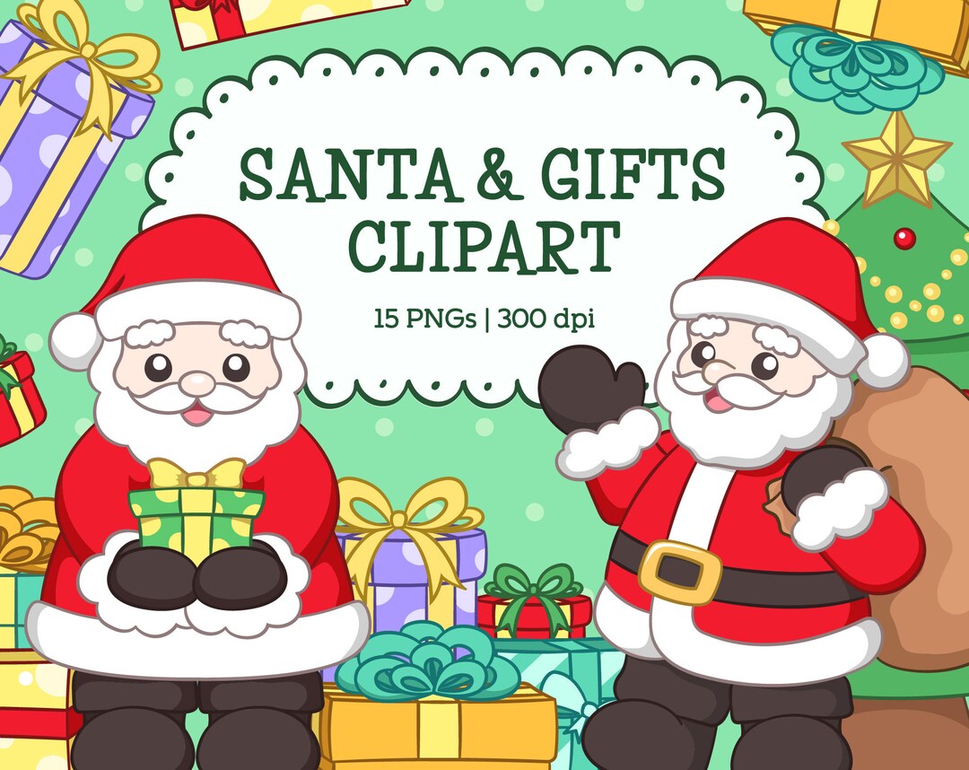 Santa and Gifts Clipart Set. Santa Claus Cartoon, Presents, Christmas ...