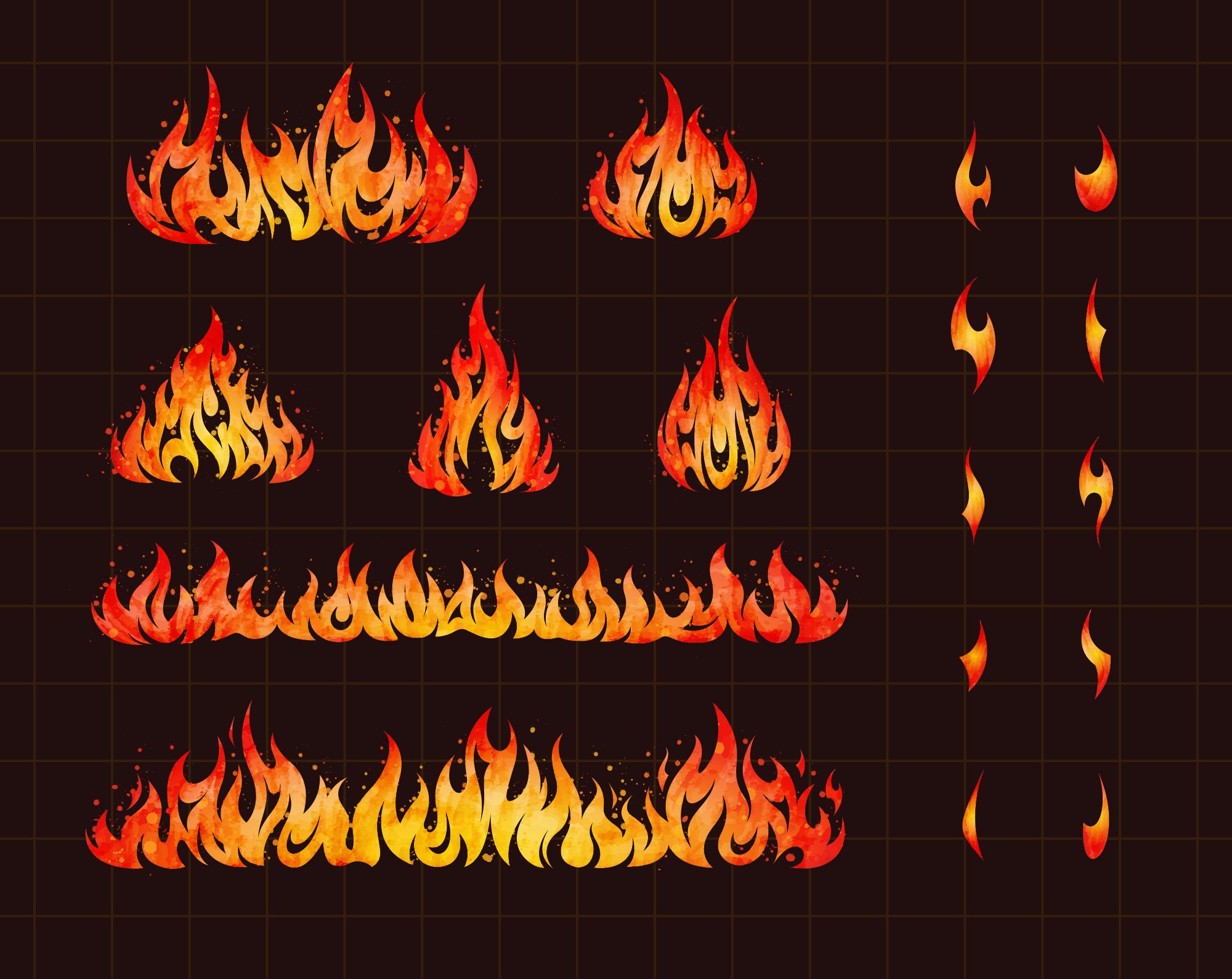 Watercolor Flames Clipart Bundle, Glowing Realistic Fire Fireball ...