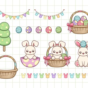 Easter Clipart Set. Pastel Rabbit Bunting Banner, Eggs, Egg Basket ...