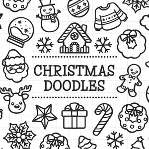 Christmas Doodles Digital Stamp Clipart. Snowman, Snowflake, Santa ...