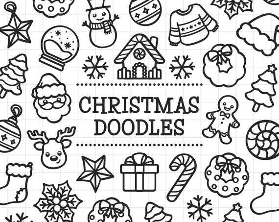 Christmas Doodles Digital Stamp Clipart. Snowman Snowflake | Etsy