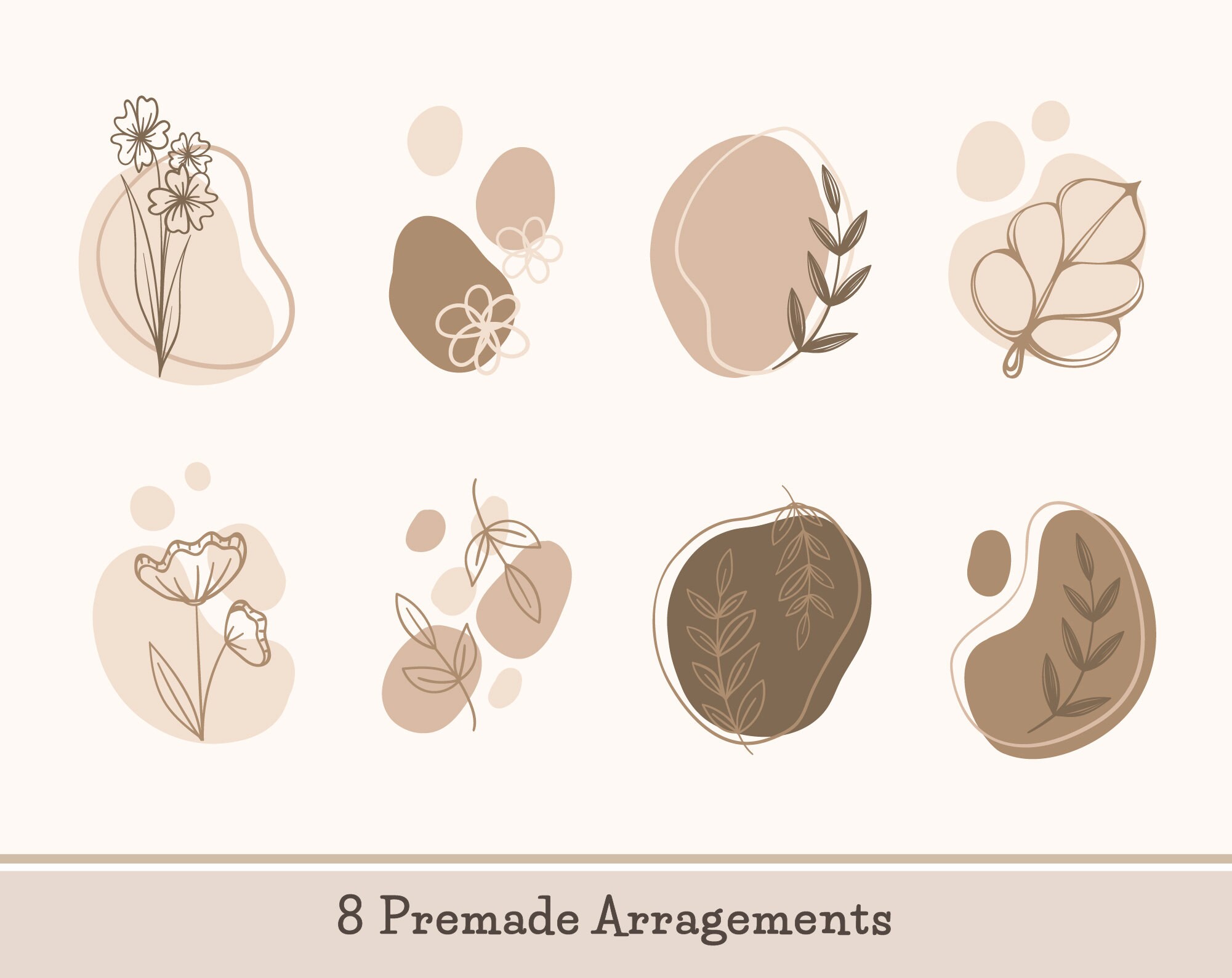 Boho Floral Elements Clipart Bundle. Abstract Shapes, Bohemian Neutral ...