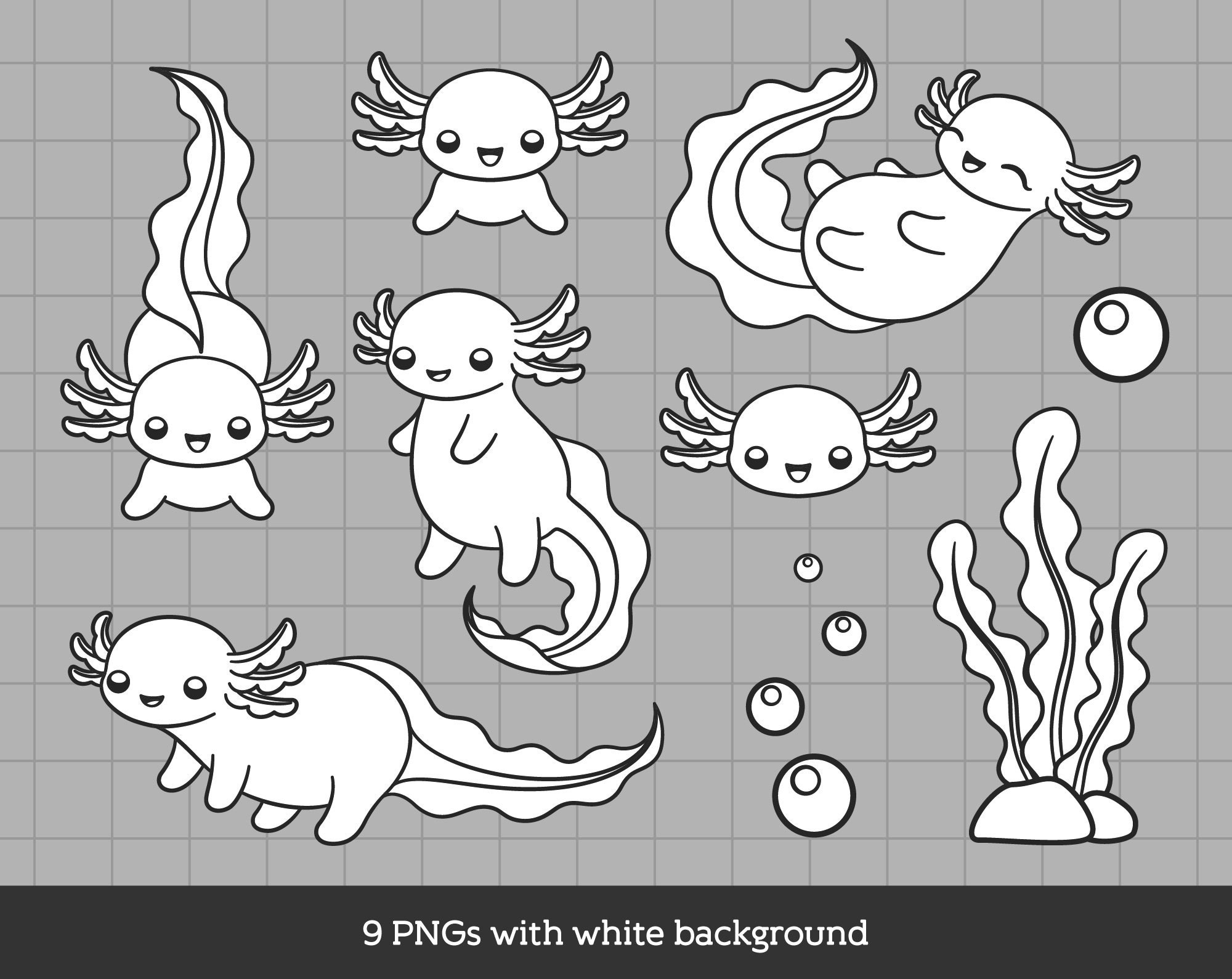 Axolotl Line Art Clipart. Salamander Outline. Cute Axolotl Digital ...