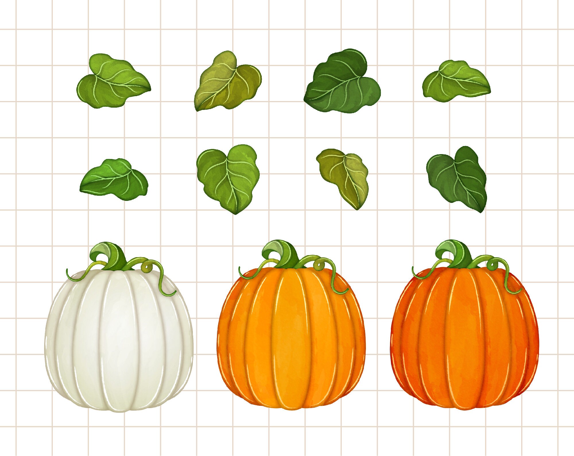 Watercolor Pumpkin Clipart, Autumn Leaves Clip Art, Fall Design Element ...