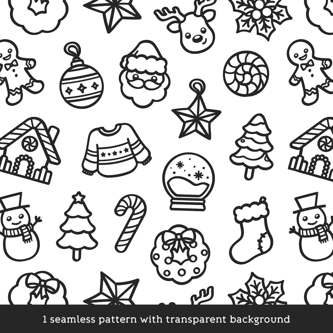 Christmas Doodles Digital Stamp Clipart. Snowman, Snowflake, Santa ...