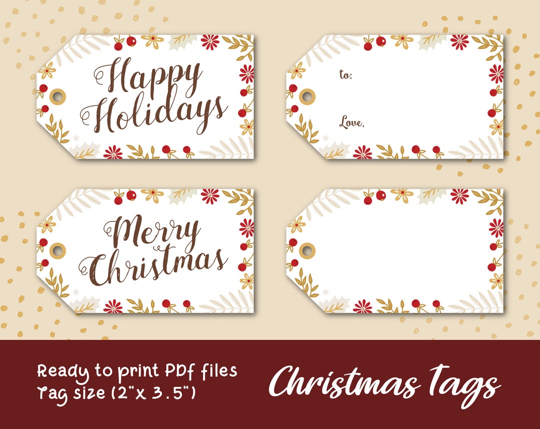 Printable Christmas Gift Tags. Red and Gold Holiday Tags. Clean Minimal ...