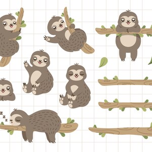 Sloth Clipart. Cute Sloth Clip Art. Sloth on Branch Clipart. Sleeping ...