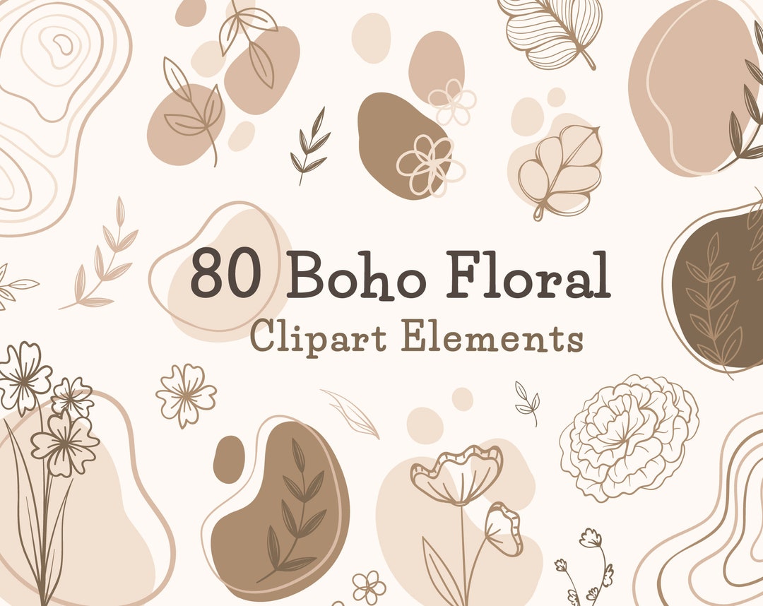 Boho Floral Elements Clipart Bundle. Abstract Shapes, Bohemian Neutral ...
