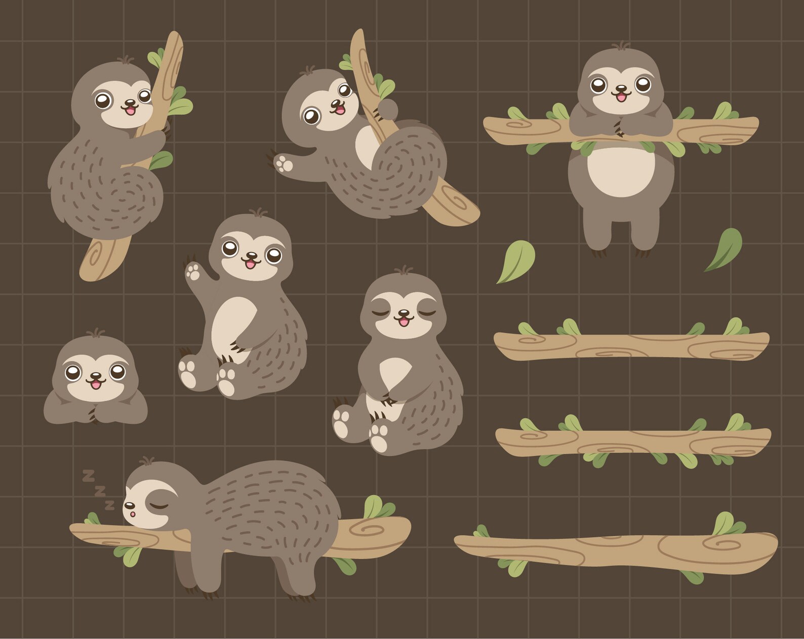 Sloth Clipart. Cute Sloth Clip Art. Sloth on Branch Clipart. Sleeping ...
