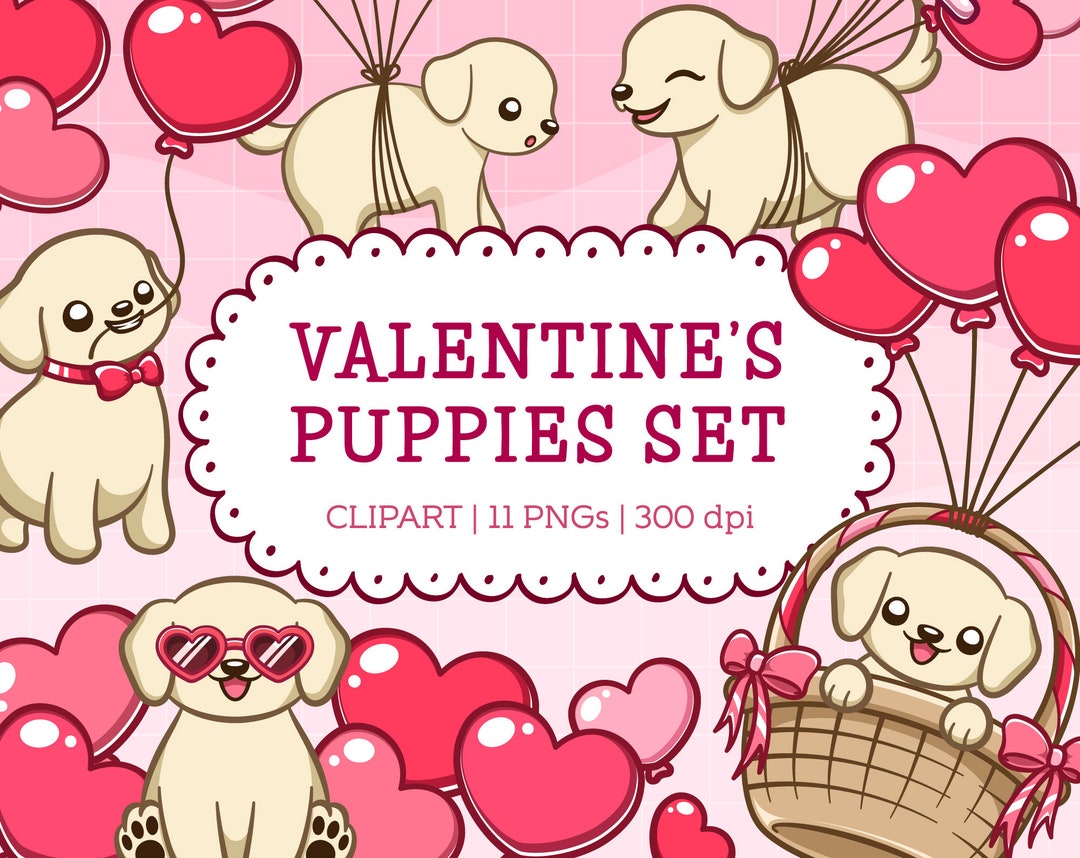 Valentine's Day Clipart, Valentine Puppies Clip Art, Cute Puppy Dog Pet ...
