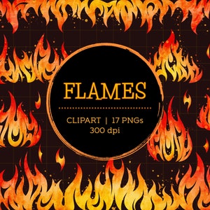 Watercolor Flames Clipart Bundle, Glowing Realistic Fire Fireball ...