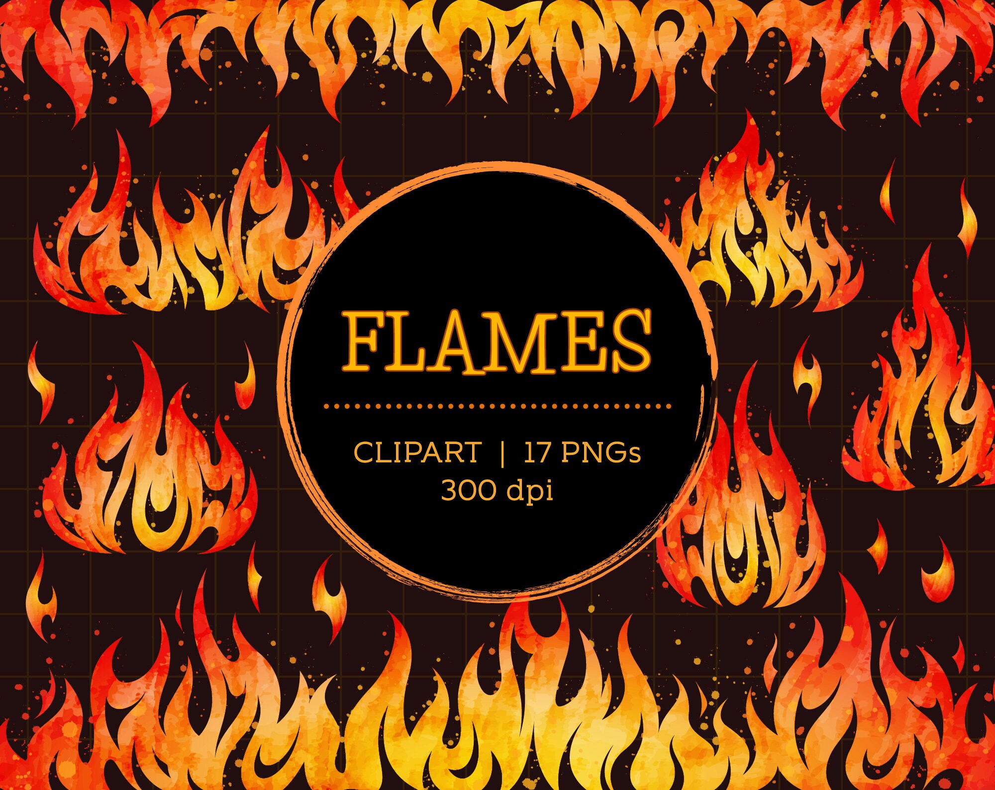 Watercolor Flames Clipart Bundle, Glowing Realistic Fire Fireball ...