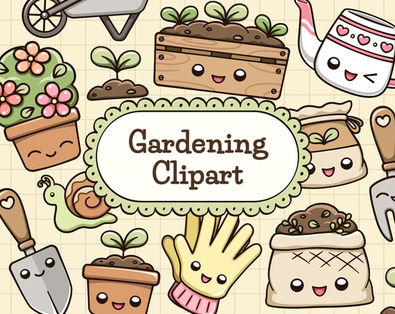 Kawaii Gardening Clipart Potted Plants Spring Flowers | Etsy