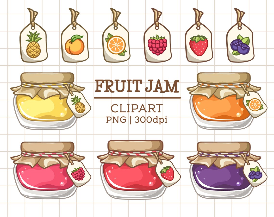 Fruit Jam Clipart PNG Set. Cute Food Cafe Bakery. Printable Stickers ...