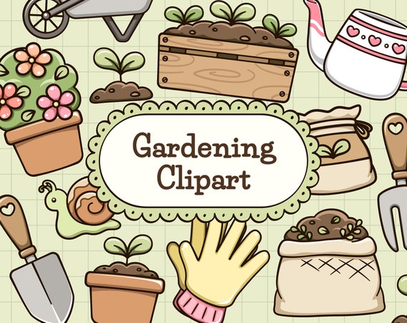 Gardening Clipart Potted Plants Spring Flowers Tools | Etsy
