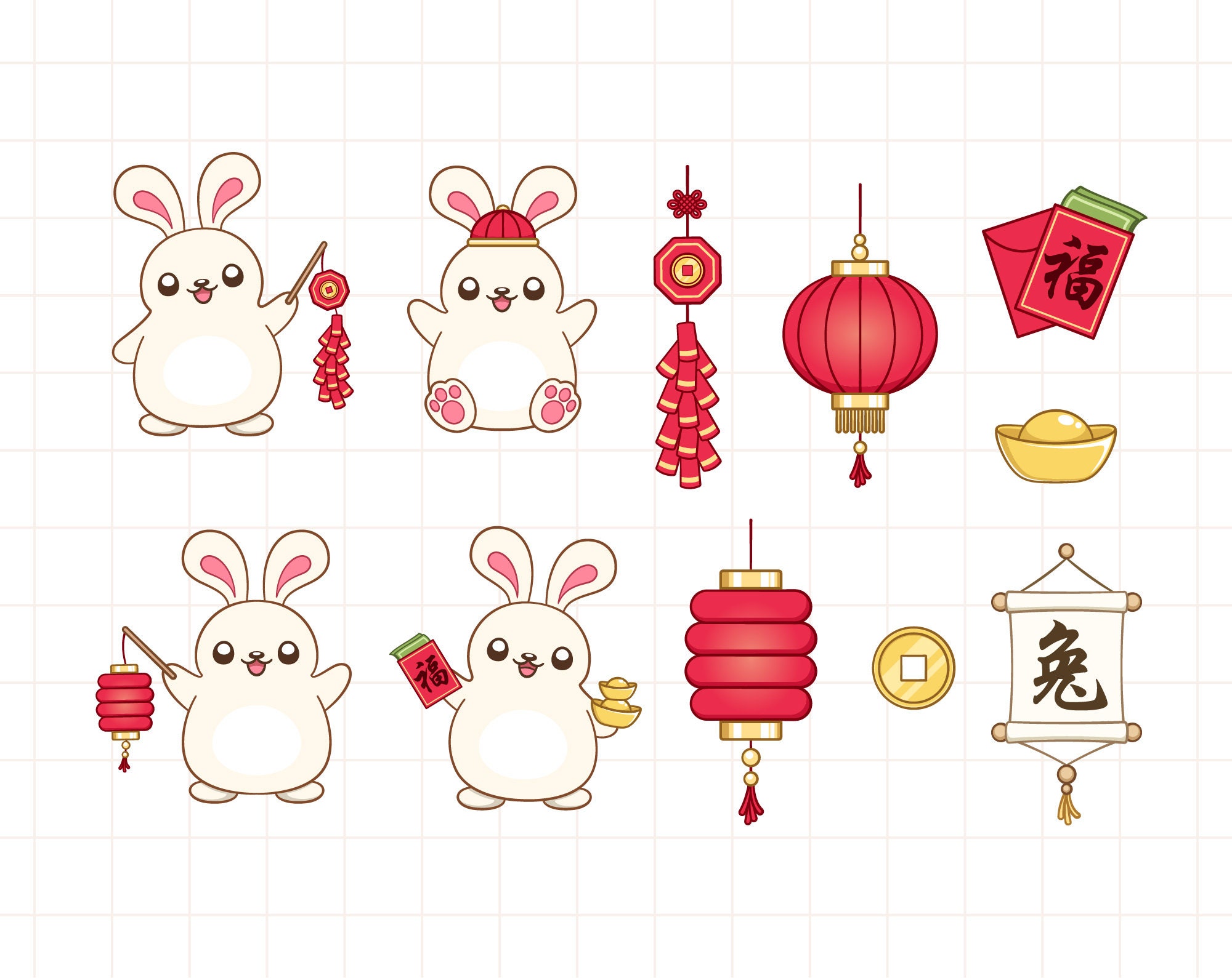 Chinese New Year Clip Art Set. Year of the Rabbit 2023 Zodiac - Etsy