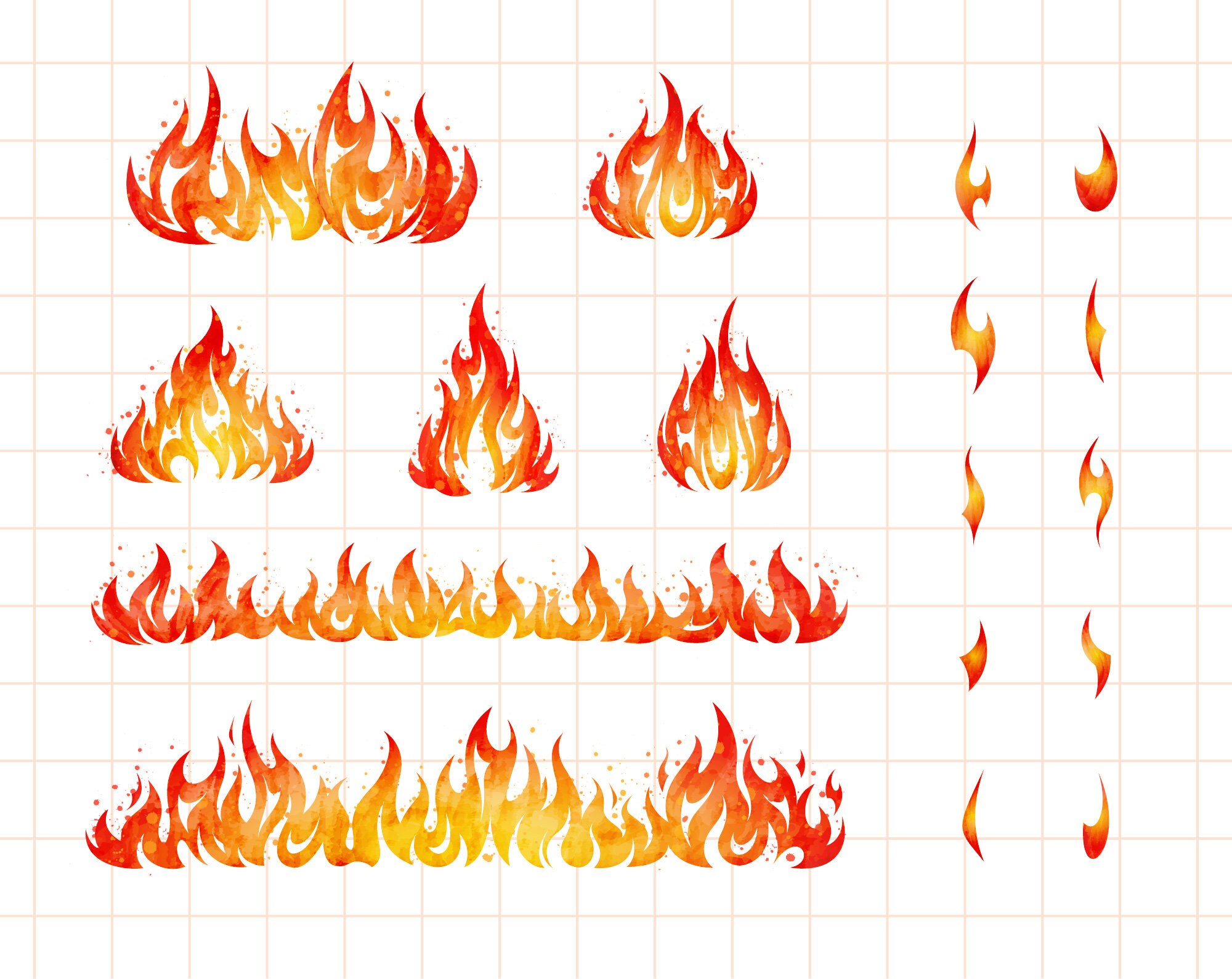 Watercolor Flames Clipart Bundle, Glowing Realistic Fire Fireball ...