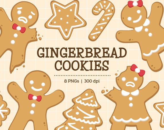 Gingerbread Man Girl Cookies Clipart Christmas Winter Food - Etsy