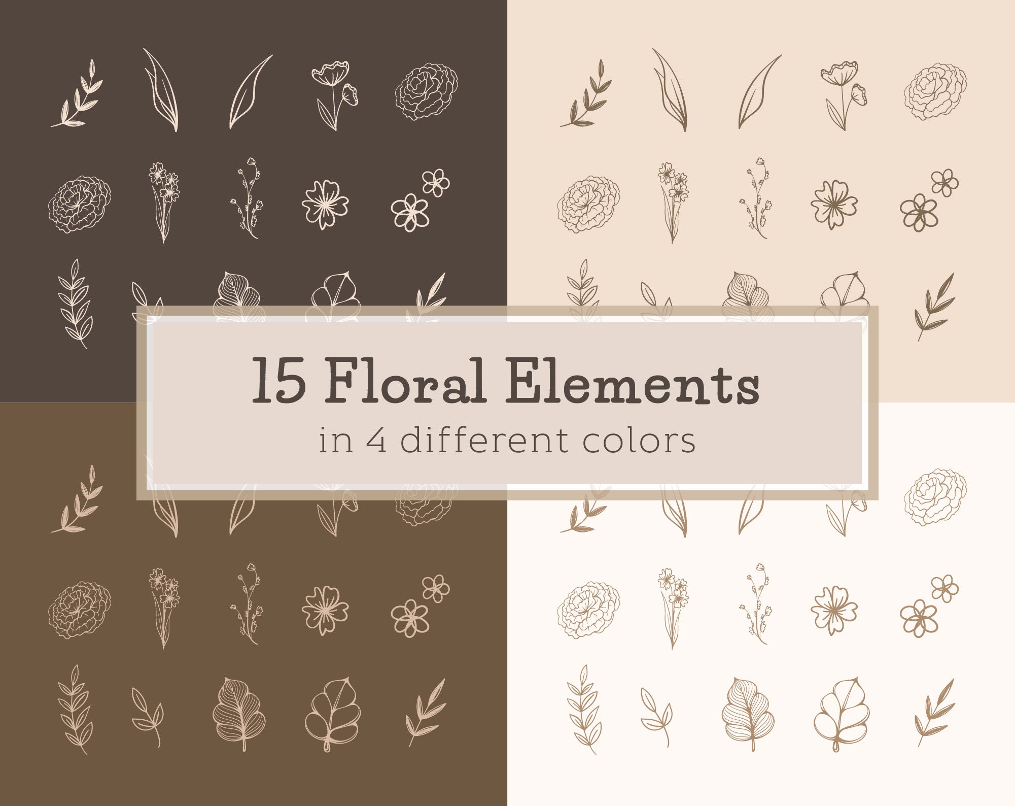 Boho Floral Elements Clipart Bundle. Abstract Shapes, Bohemian Neutral ...