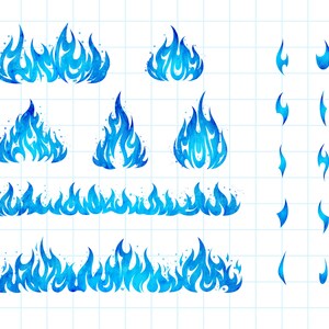 Blue Flames Watercolor Clipart Bundle, Glowing Fire Fireball Border ...