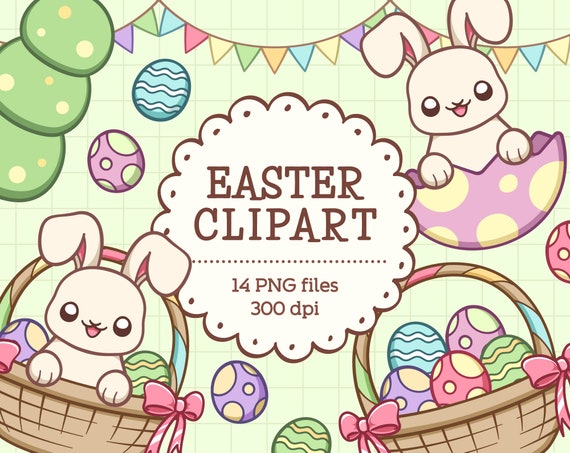 Easter Clipart Set. Pastel Rabbit Bunting Banner Eggs Egg | Etsy