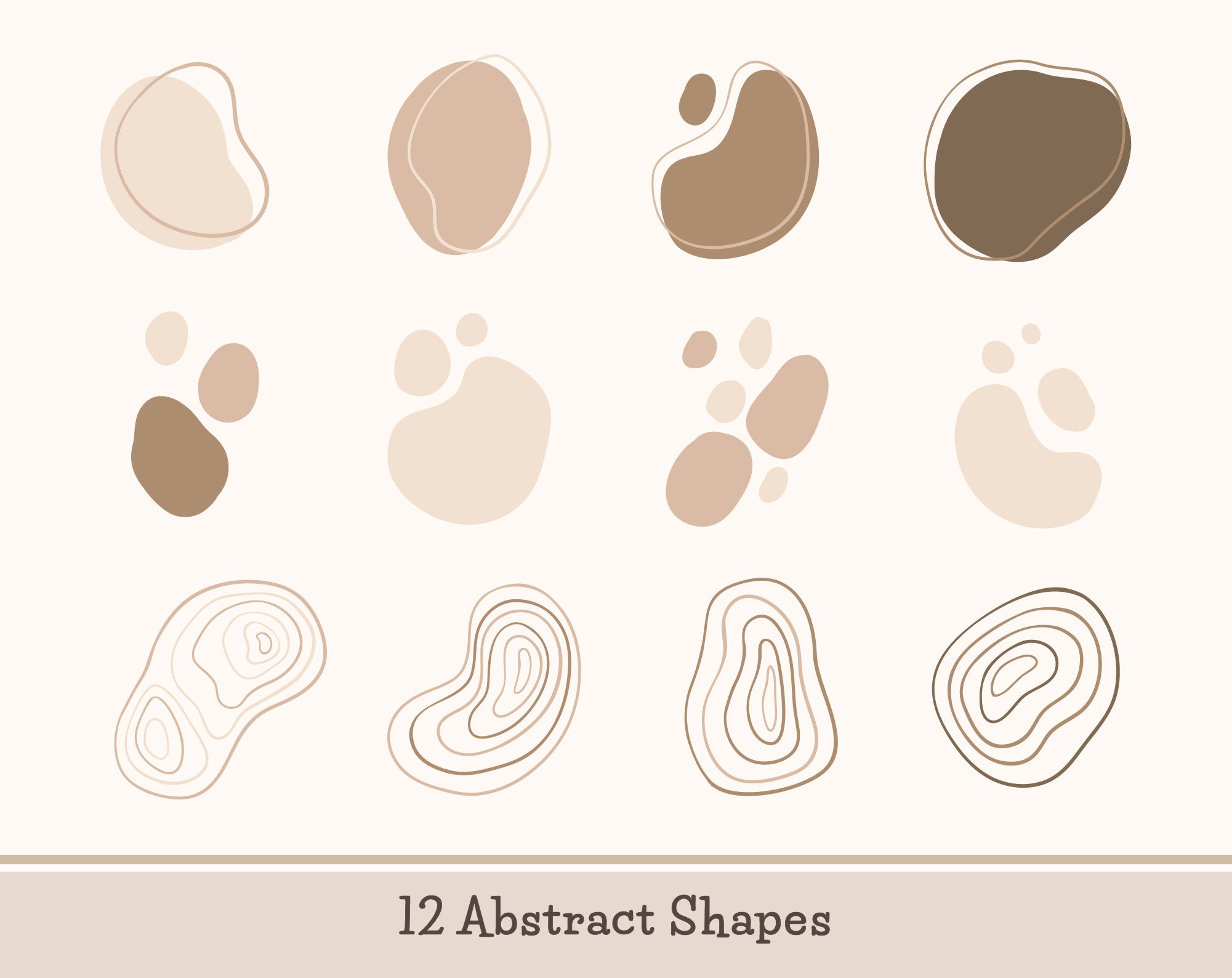 Boho Floral Elements Clipart Bundle. Abstract Shapes, Bohemian Neutral ...