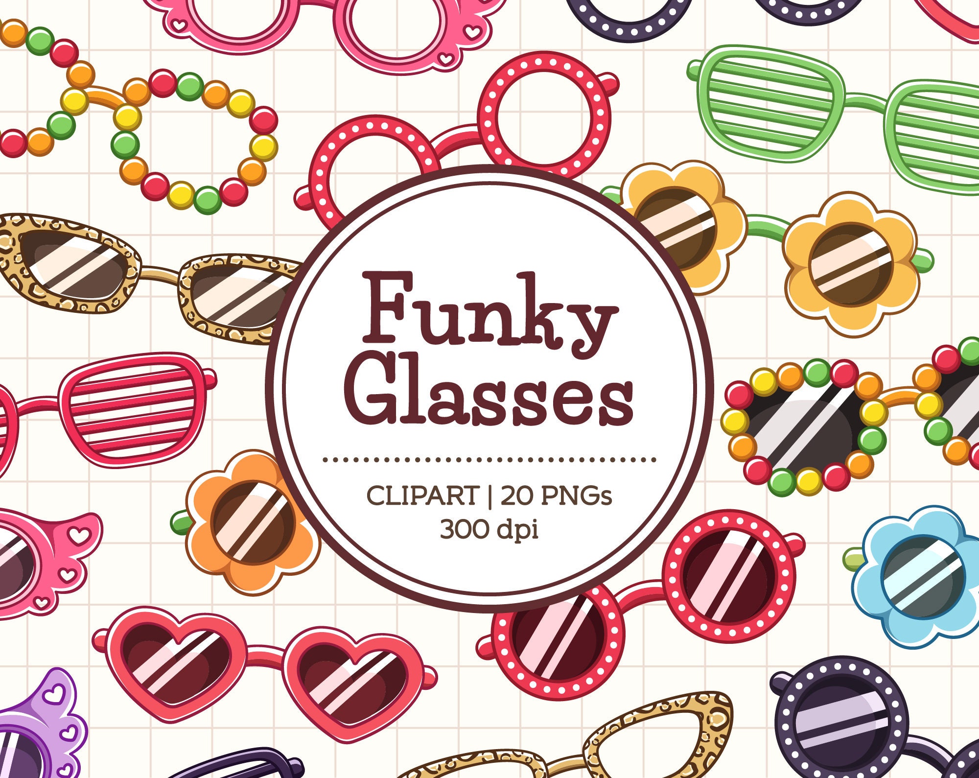 Funky Glasses Clipart, Fun Sunglasses Clipart, Leopard Print, Heart ...