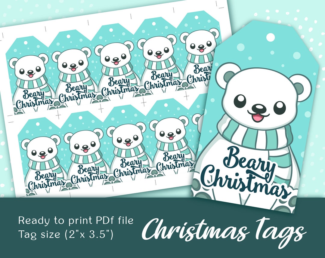 Beary Christmas Gift Tags Printable. Cute Snow Polar Bear Holiday Tags ...